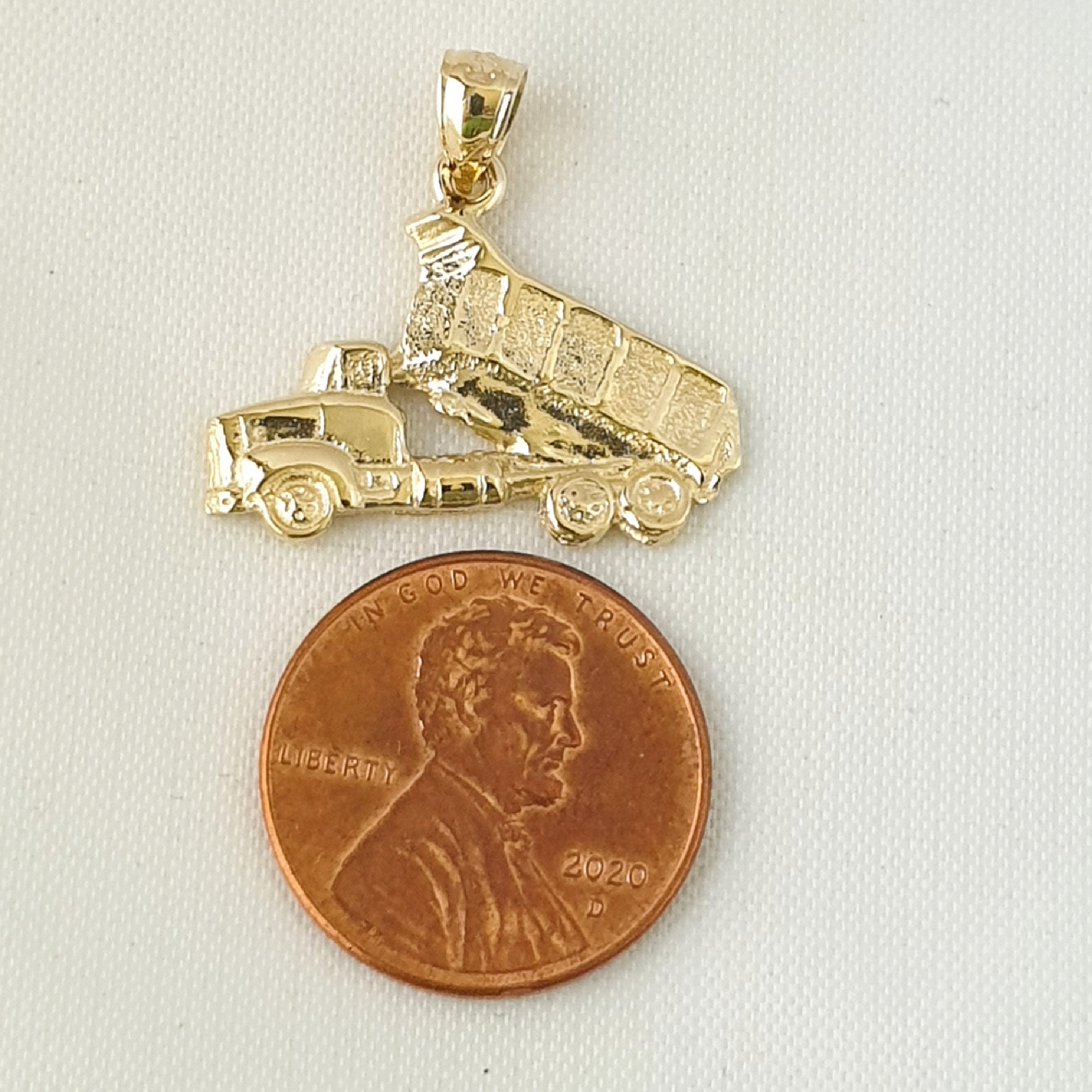 14K Yellow Gold DUMP TRUCK Pendant - Etsy