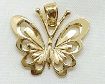 14kt Yellow Polished Gold Butterfly Pendant, Butterfly Charm, Gold ...