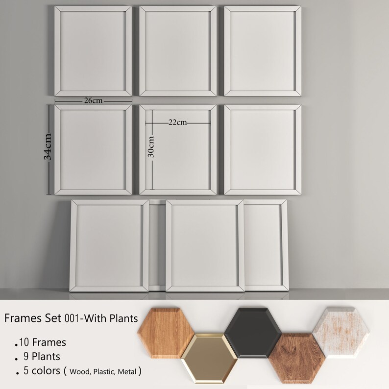 Frames Set Rare Plants 3D Model 10 Frames, 9 Plants ,5 Colors wood ...