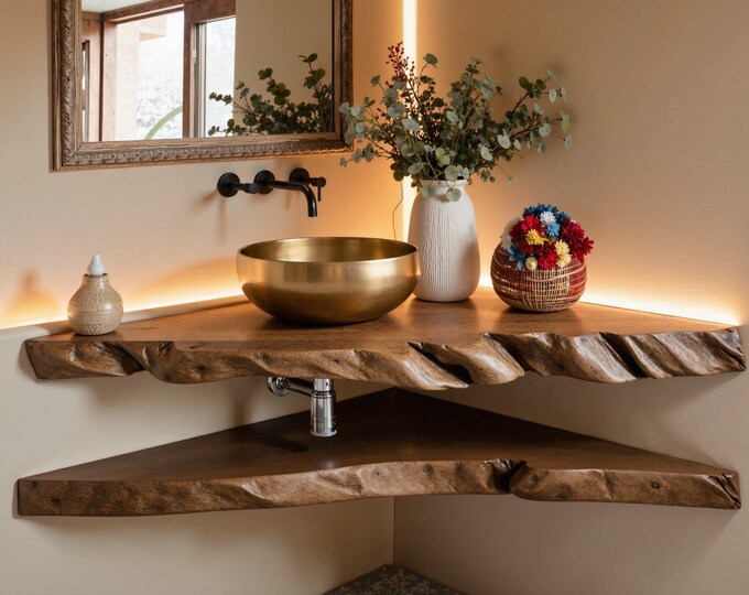 Live Edge Floating Vanity, Bathroom Vanity Top, Walnut Wooden Vanity ...