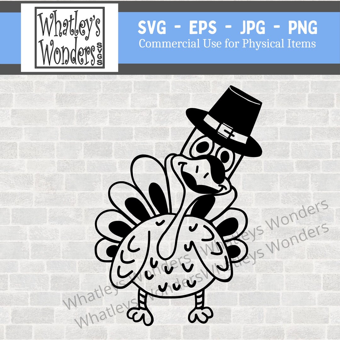 Turkey SVG Pilgrim Turkey Cut File Thanksgiving JPG Hand Drawn Digital ...