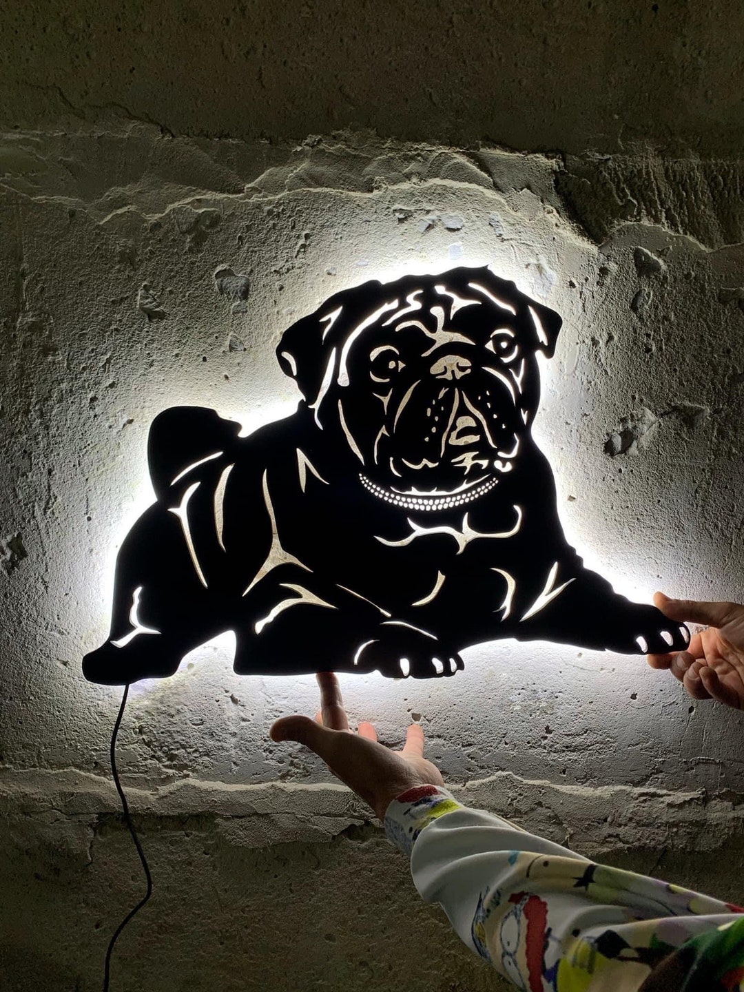 Custom Wall Art Decor Dog Pug Pugs Kennel Logo Wooden Metal Gift Home ...