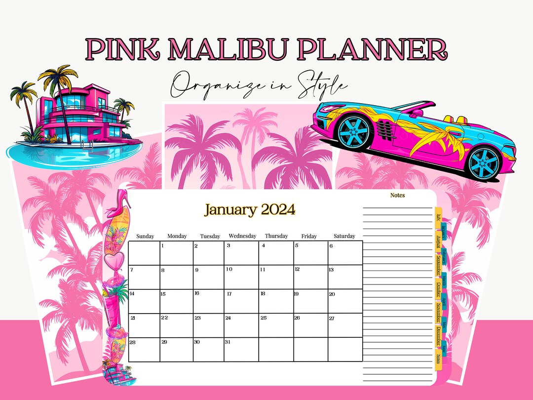Pink malibu Themed Digital Planner for Better Organization: January ...