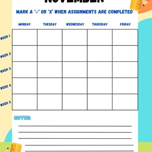 Customizable Printable Weekly Homework Tracker K-12 Teacher and Student ...