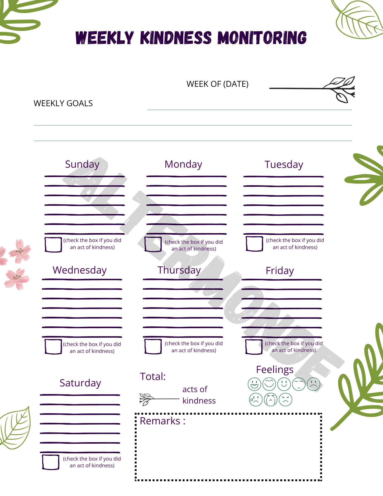 Kindness Tracker Printable Sheets | Daily Progress Journal ...