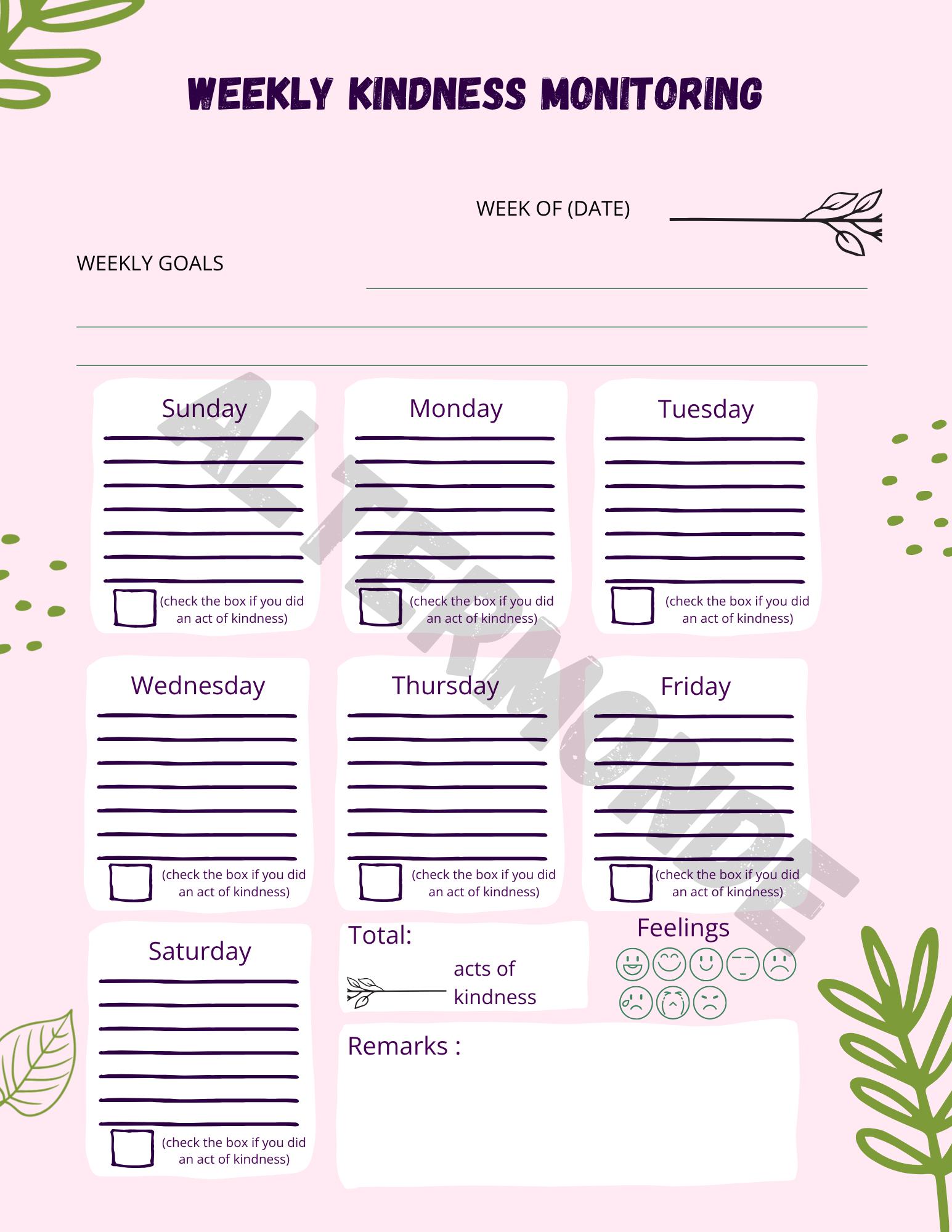 Kindness Tracker Printable Sheets | Daily Progress Journal ...