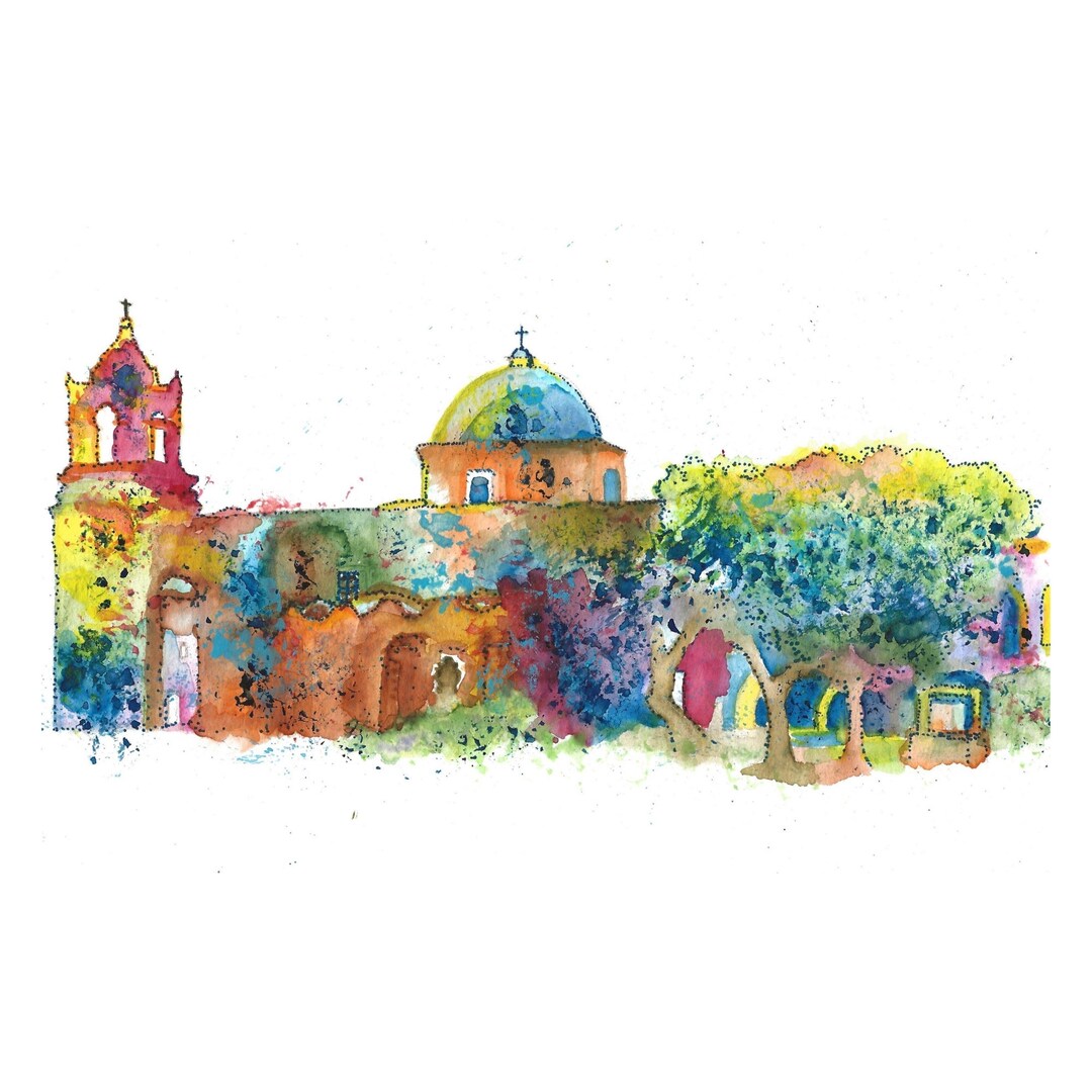 Mission San Jose Watercolor Abstract Art Print | San Antonio Mission ...