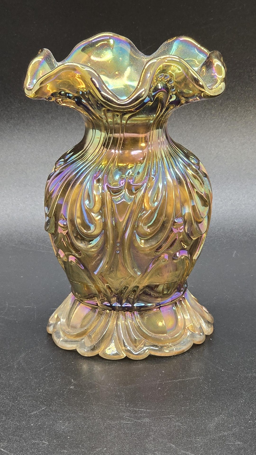 Imperial Glass Rococo Vase ~~ Carnival Glass ~~ Smoke - Etsy