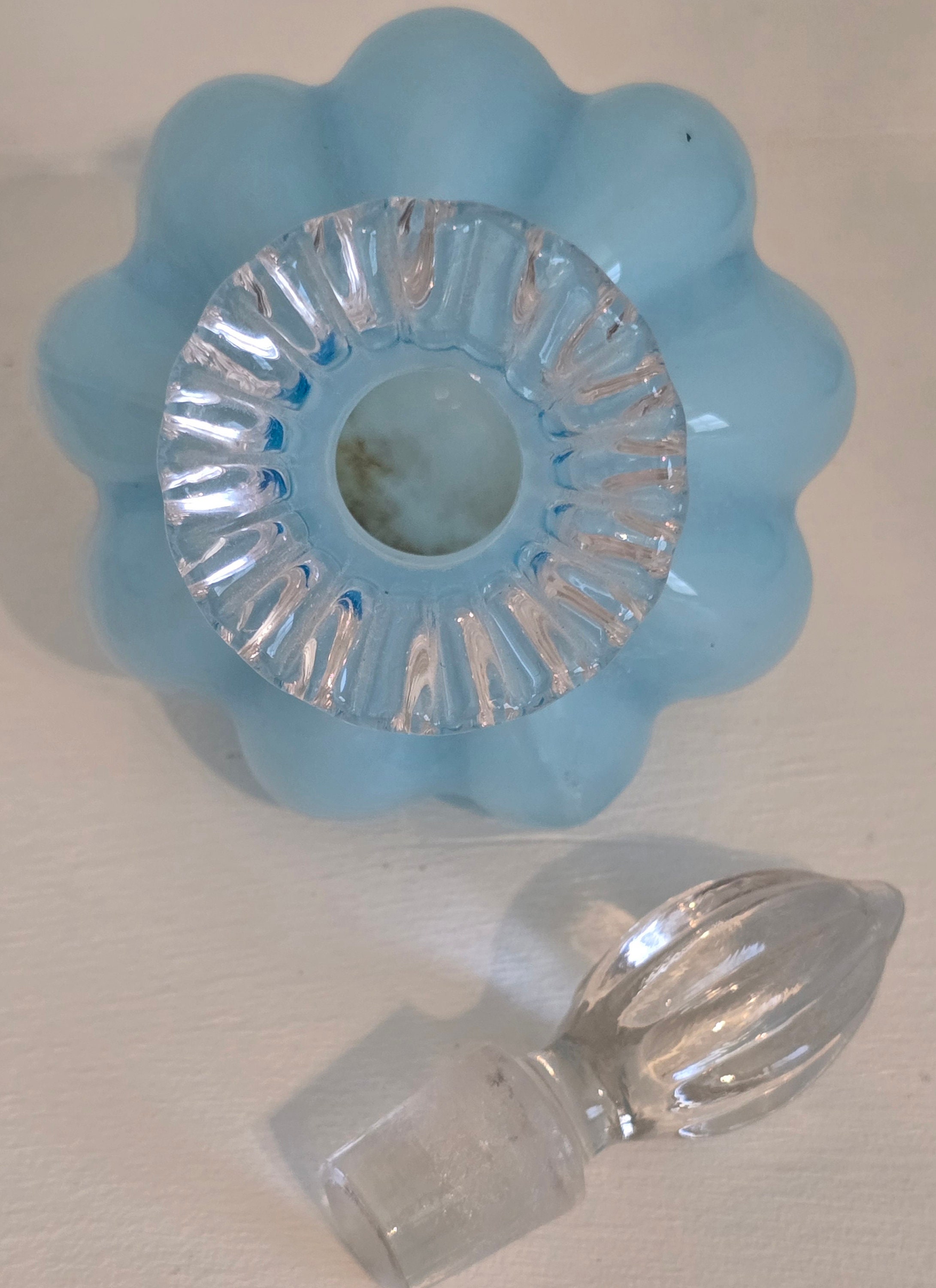 Fenton Blue Overlay Vanity Set Small Puff Box & Two Short Perfumes - Etsy