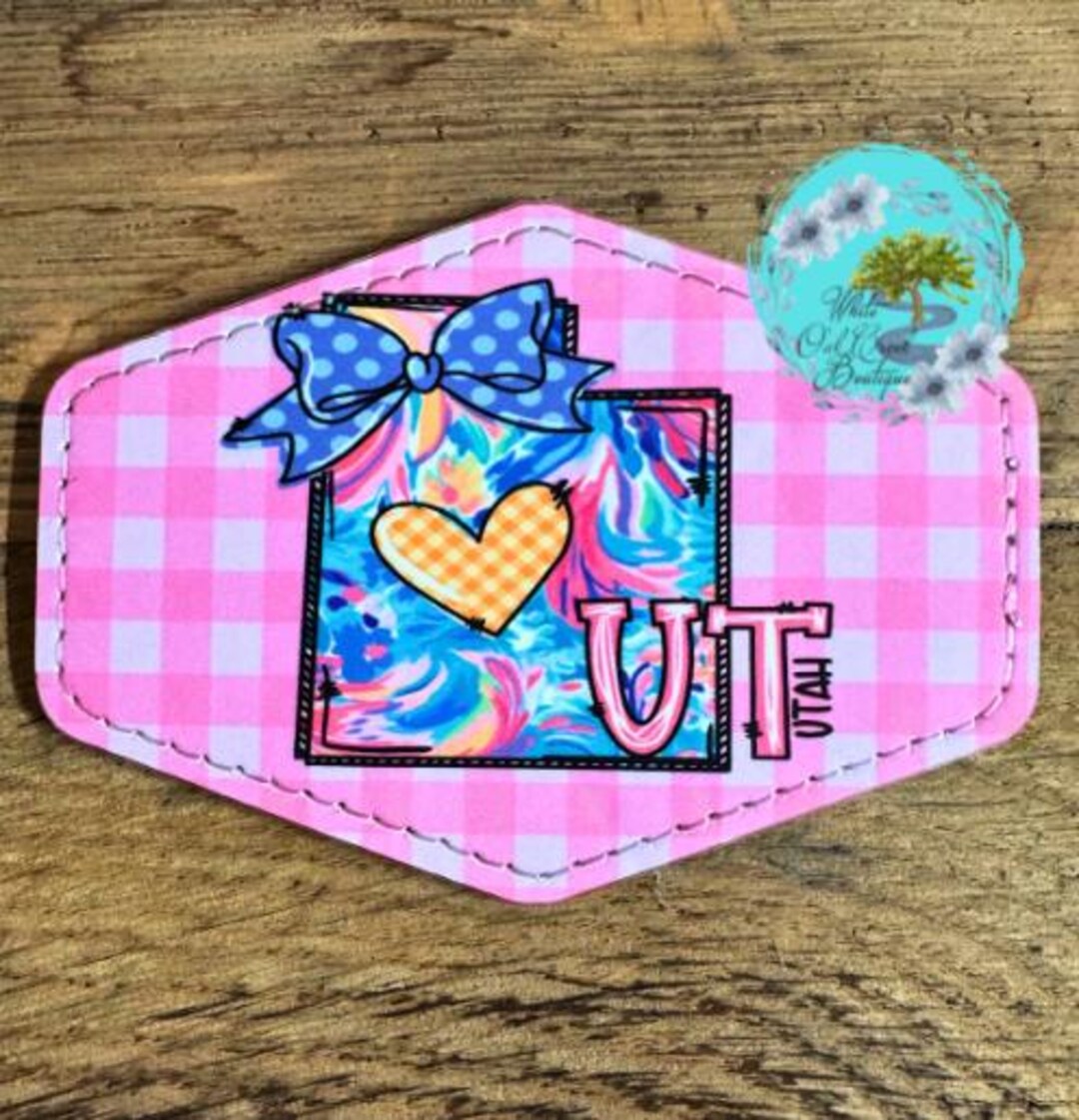 Utah Blue Bow Checkered Trucker Hat Patch Hexagon Threaded 3 1/2” X 2 1 ...