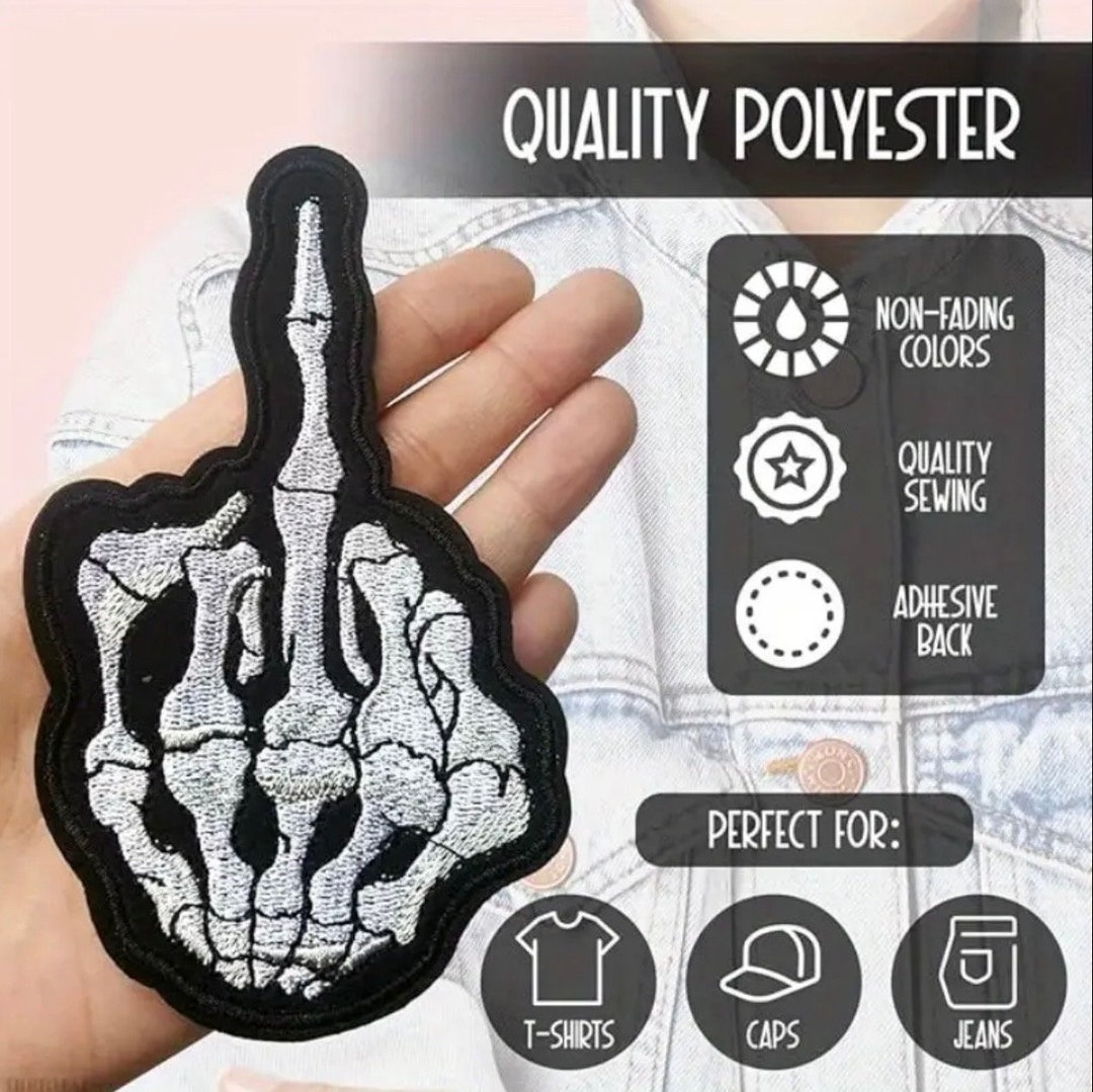 Embroidered Large Middle Finger Trucker Hat Patch With Adhesive Backing 5 Tall X 3wide Black ...