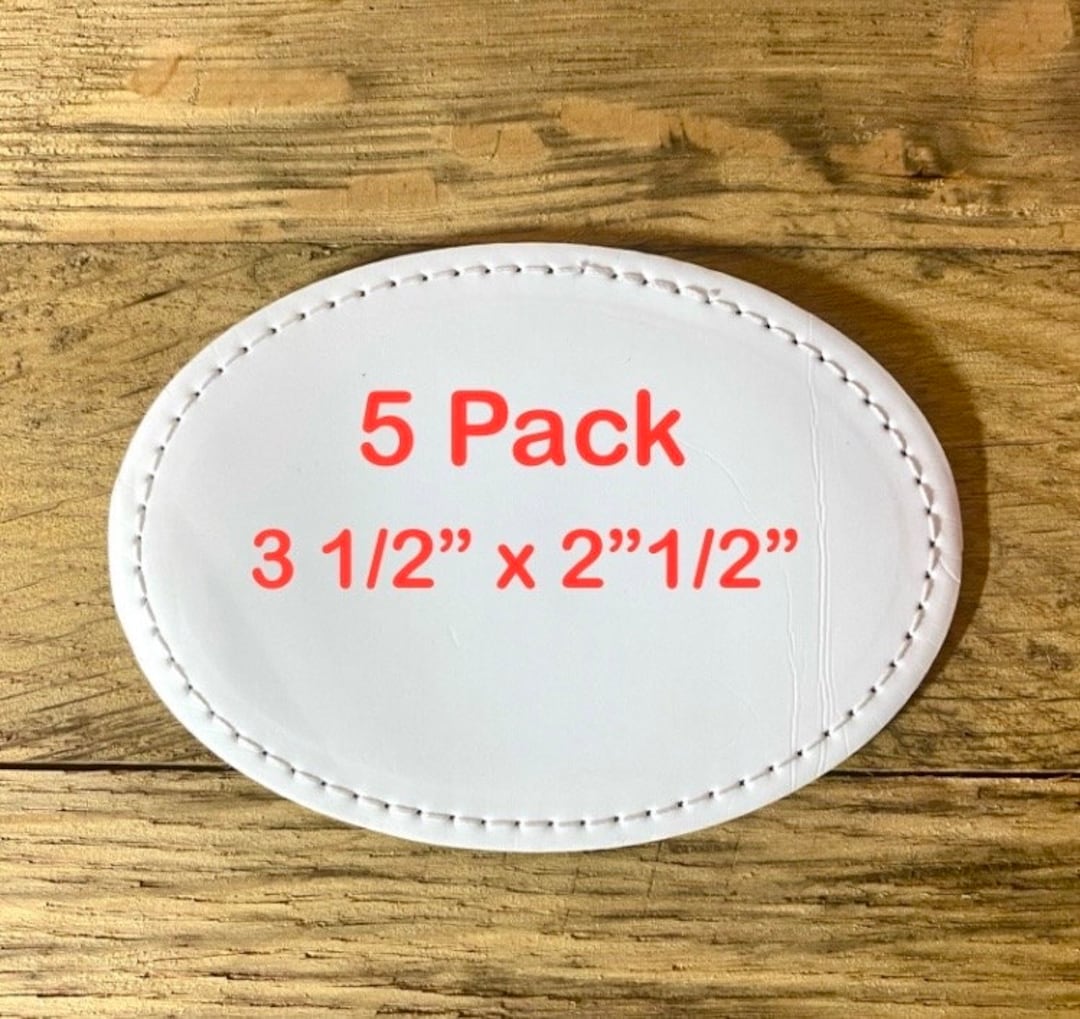 5 Pack Blank Sublimation or DTF Patches Oval White Faux Leather Threaded 3 1/2” X 2 1/2” With ...
