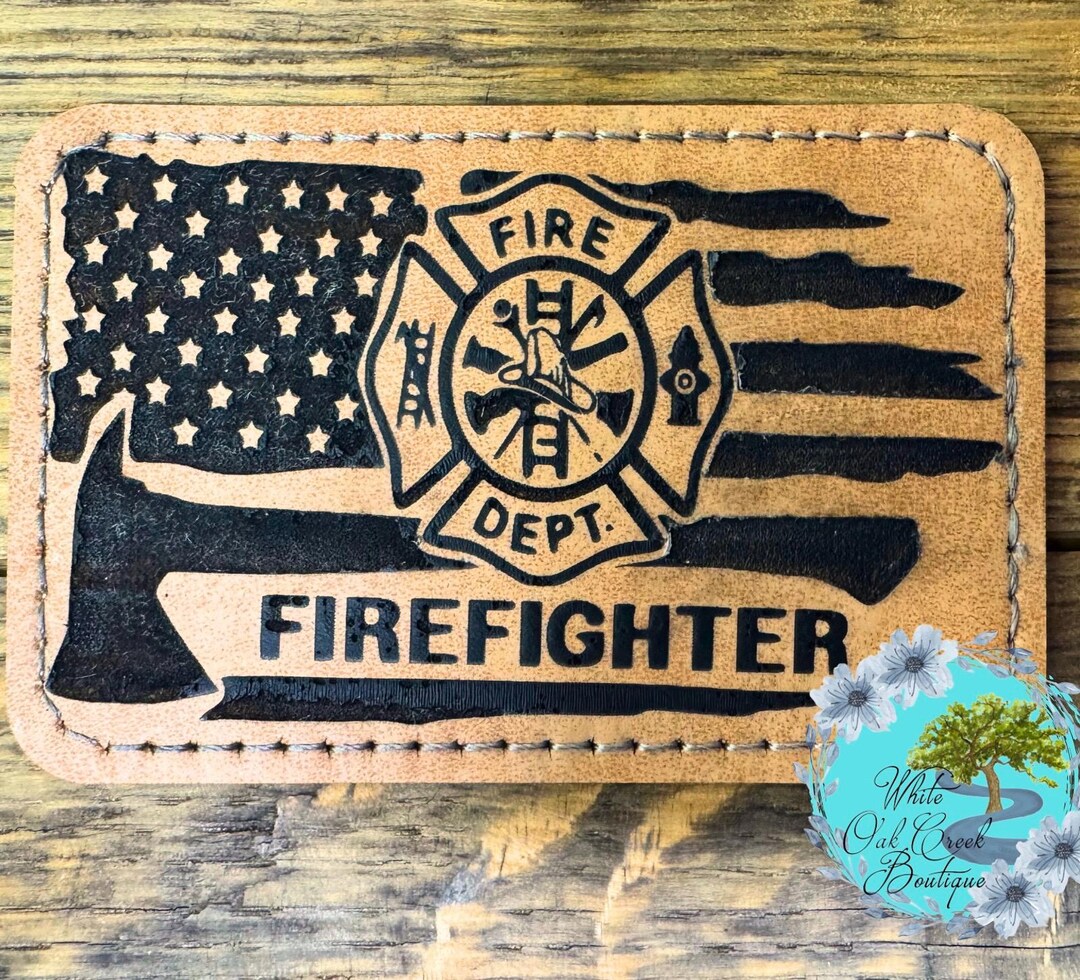 Fire Department Firefighter Hat Patch Lasered Faux Leather Threaded ...