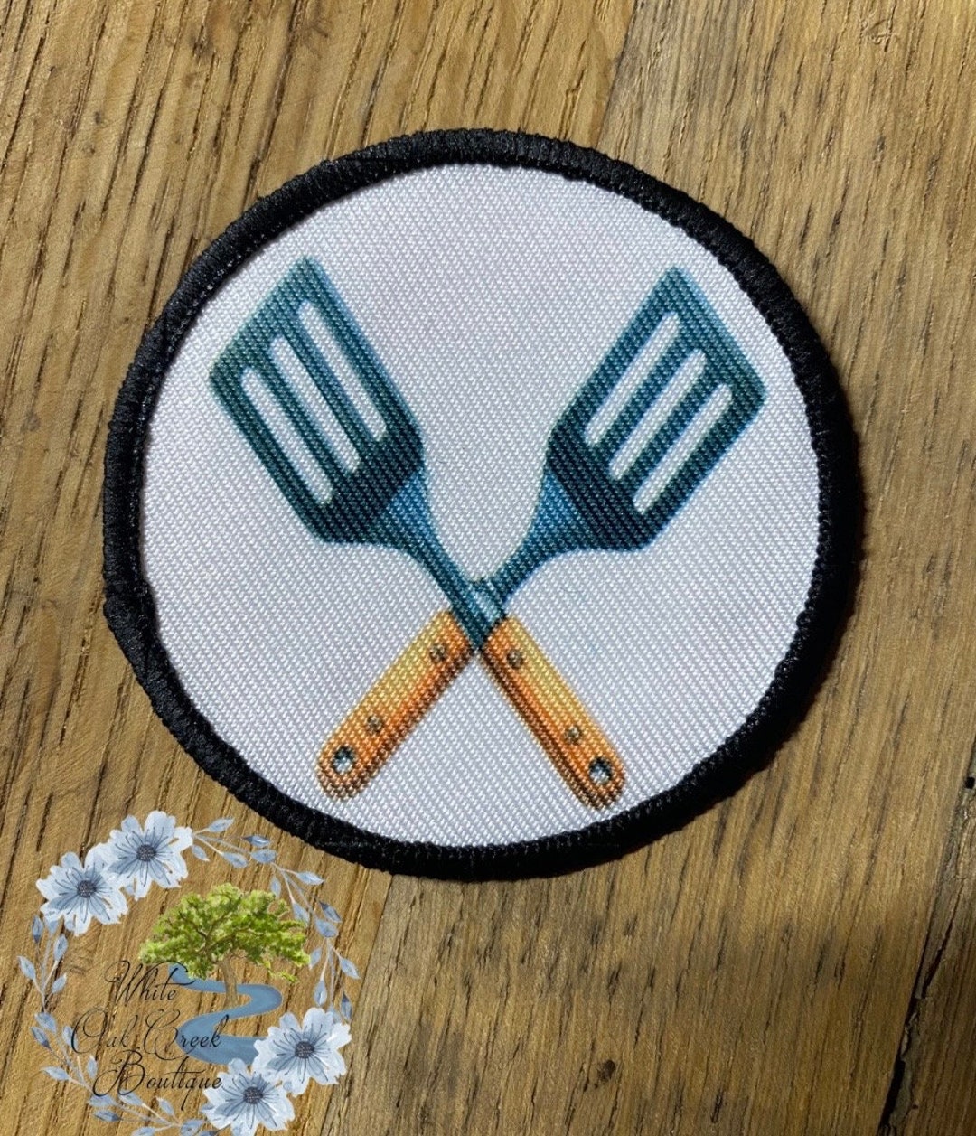 BBQ Grill Tis the Season Spatula White Polyester Fabric Embroidered ...