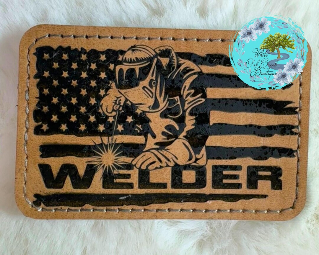 Welder American Flag Lasered Faux Leather Trucker Hat Patch Threaded 3 ...