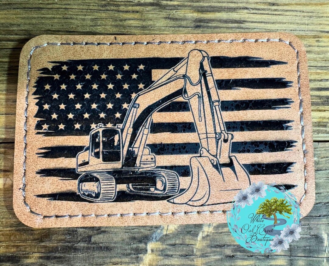 Heavy Equipment Operator Hat Patch Lasered Faux Leather Threaded Rectangle Lasered 3” X 2” W ...