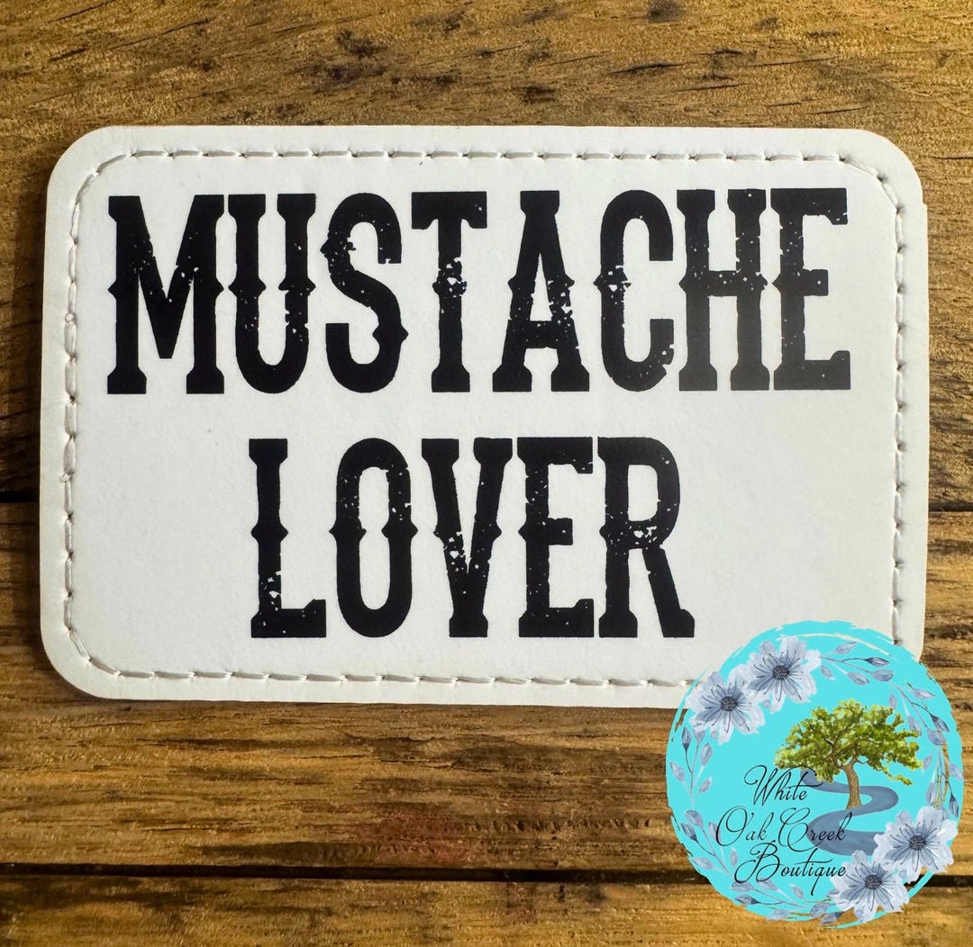 Mustache Lover Black & White Hat Patch Rectangle Faux Leather Threaded ...