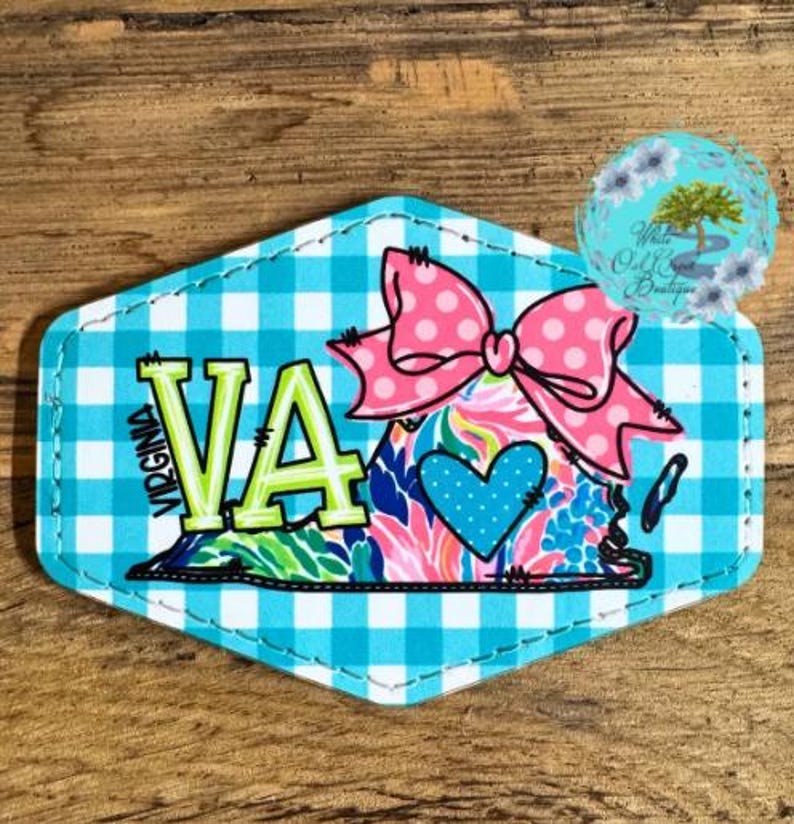 Virginia Pink Bow Checkered Trucker Hat Patch Hexagon Threaded 3 1/2” X ...