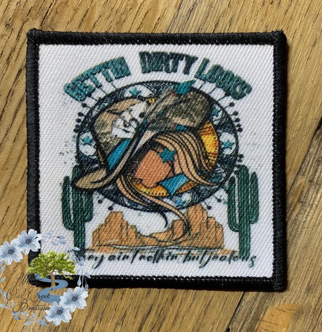 Gettin Dirty Looks Hat Patch White Polyester Fabric Embroidered Trim 2 ...