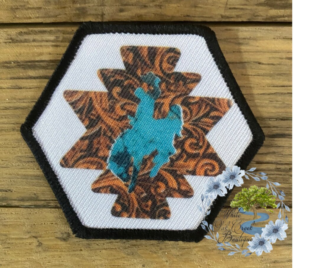 Rodeo Aztec Turquoise Horse Trucker Hat Patch White Polyester Fabric ...