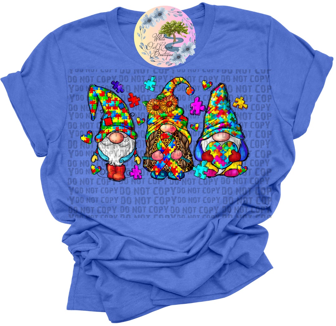 Autism Trio Gnome T-shirt Full Color Screen Print Soft T-shirts Best ...