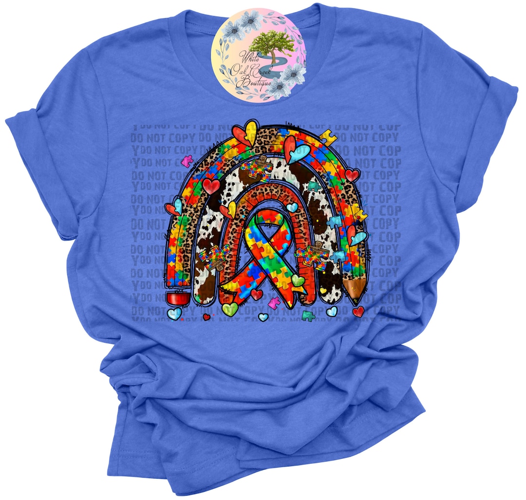 Autism Cow Print Rainbow Hearts Cheetah T-shirt Full Color Screen Print ...