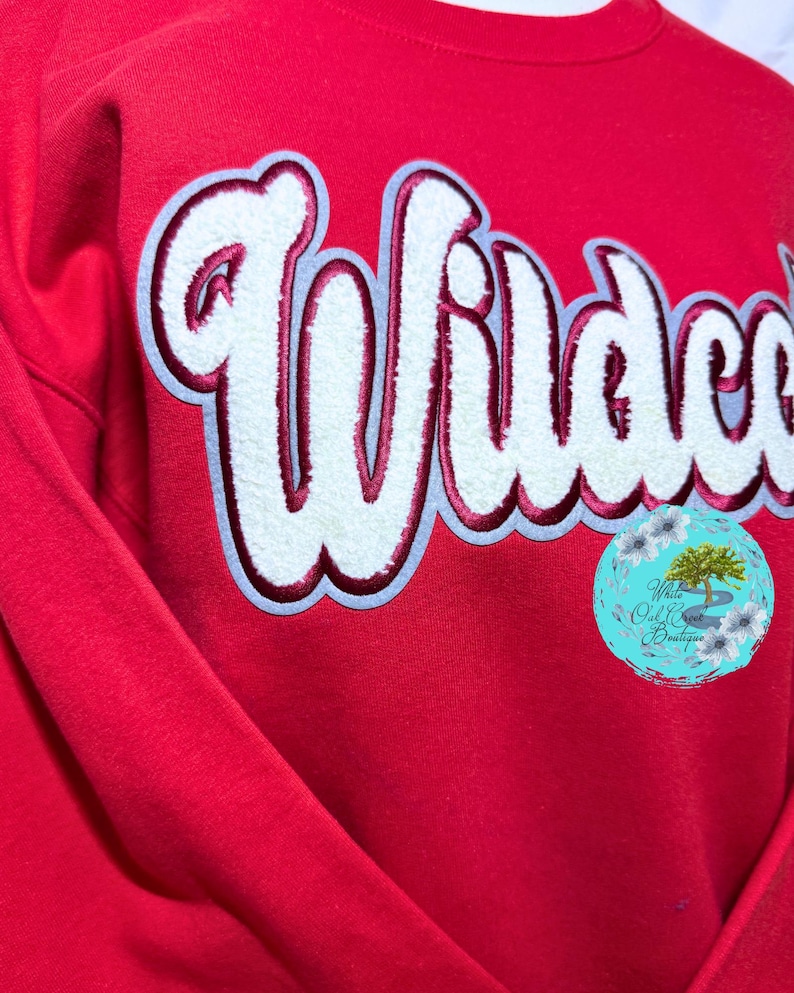 Wildcat Red Chenille Sweatshirt White Chenille Patch With Embroidered ...