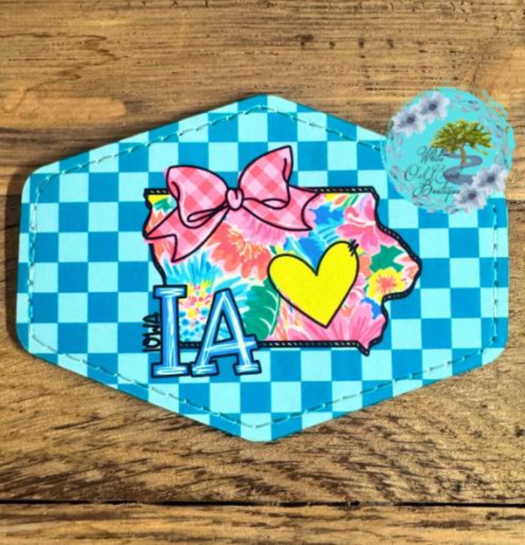 Iowa Pink Bow Teal Checkered Trucker Hat Patch Hexagon Threaded 3 1/2 ...