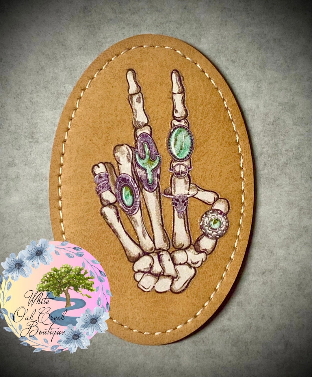 Trucker Hat Patch Peace Out Skeleton Concho Faux Leather Brown Threaded ...