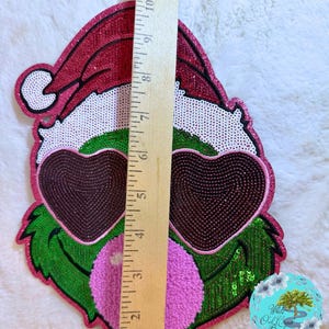 LARGE Green Guy Pink Sequin & Chenille Patch 10” Tall Iron-on DIY Patch ...