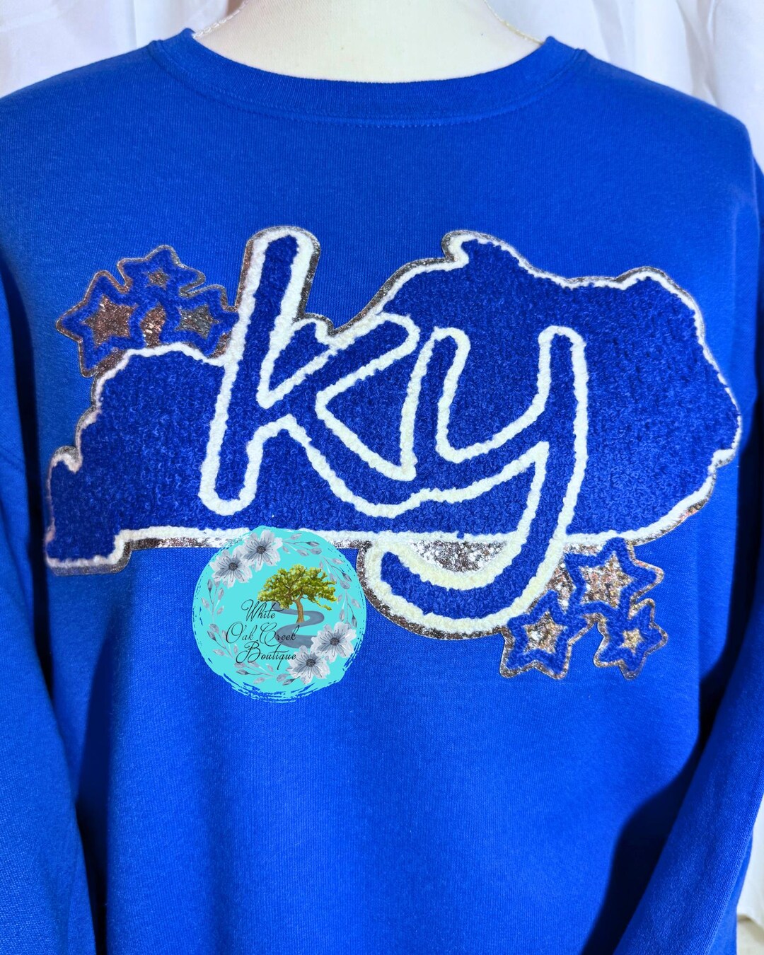 Kentucky Chenille Sweatshirt Jerzees White Chenille With Glitter Trim ...