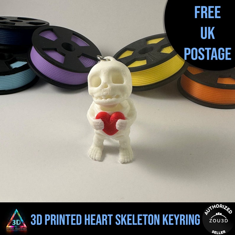 3D Printed Valentines Skeleton Keychain, Kawaii, Cute, Fidget, Keyring ...