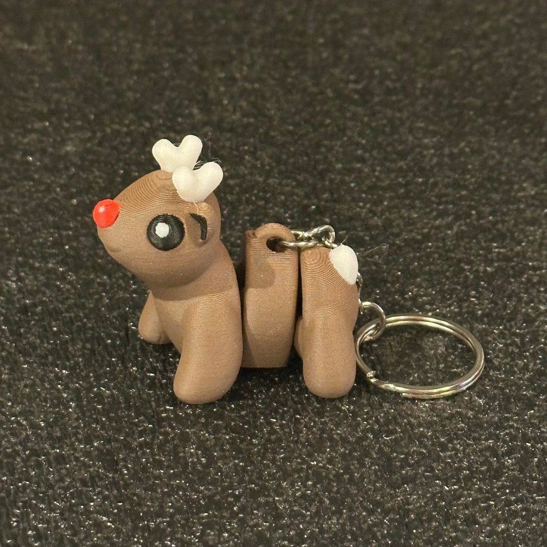 Flexible Reindeer Key-ring, 3D Printed, Christmas, Gift, Fidget Keyring ...