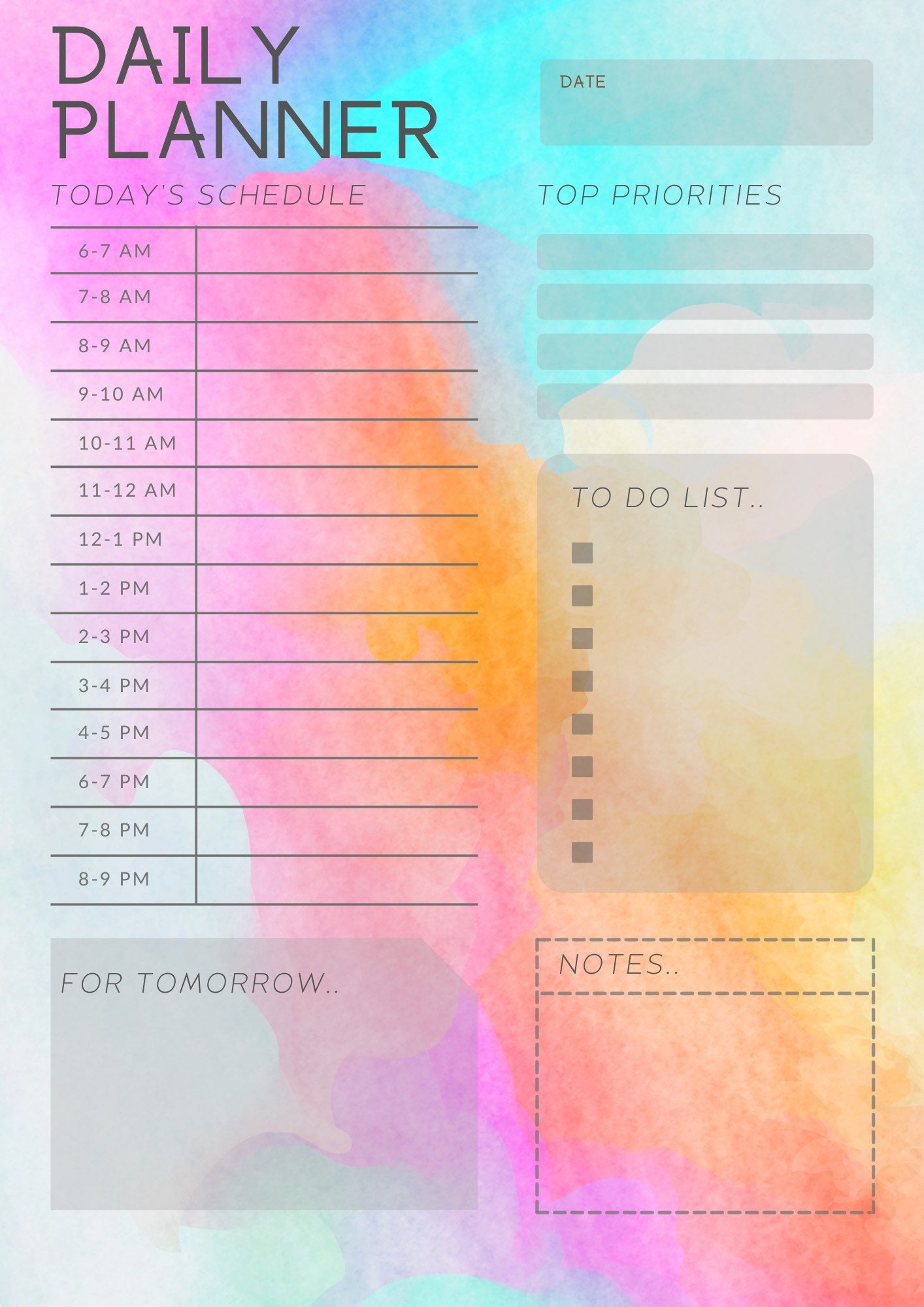Watercolour POP | A4 Printable Daily Planner, Study Planner, Hourly ...