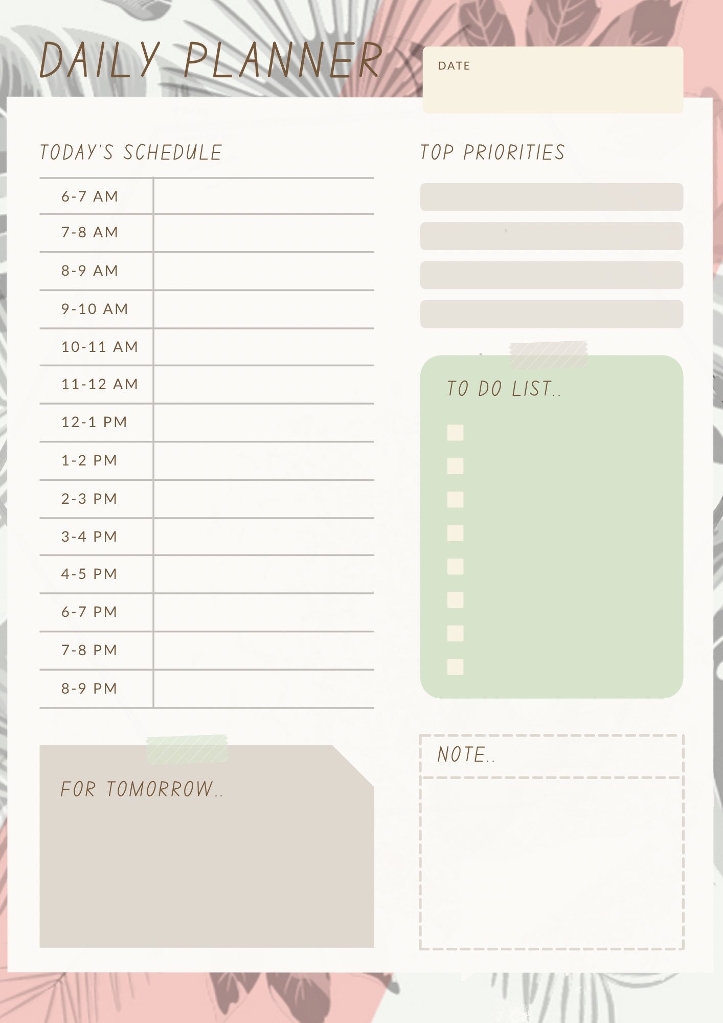 Tropical Pastel | A4 Printable Daily Planner, Study Planner, Hourly ...
