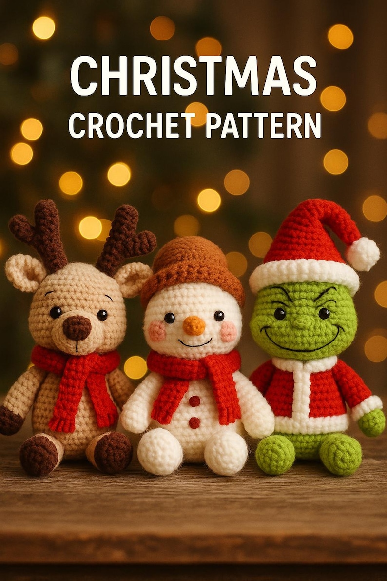 Christmas Amigurumi Crochet Pattern Set – Snowman, Reindeer & Grinch ...