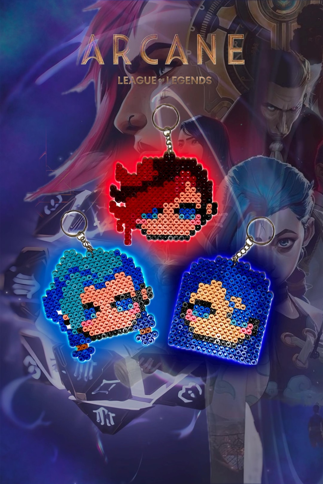 Arcane Keychains Vi, Caitlyn, Jinx/ Powder ARCANE CHARMS Arcane League ...