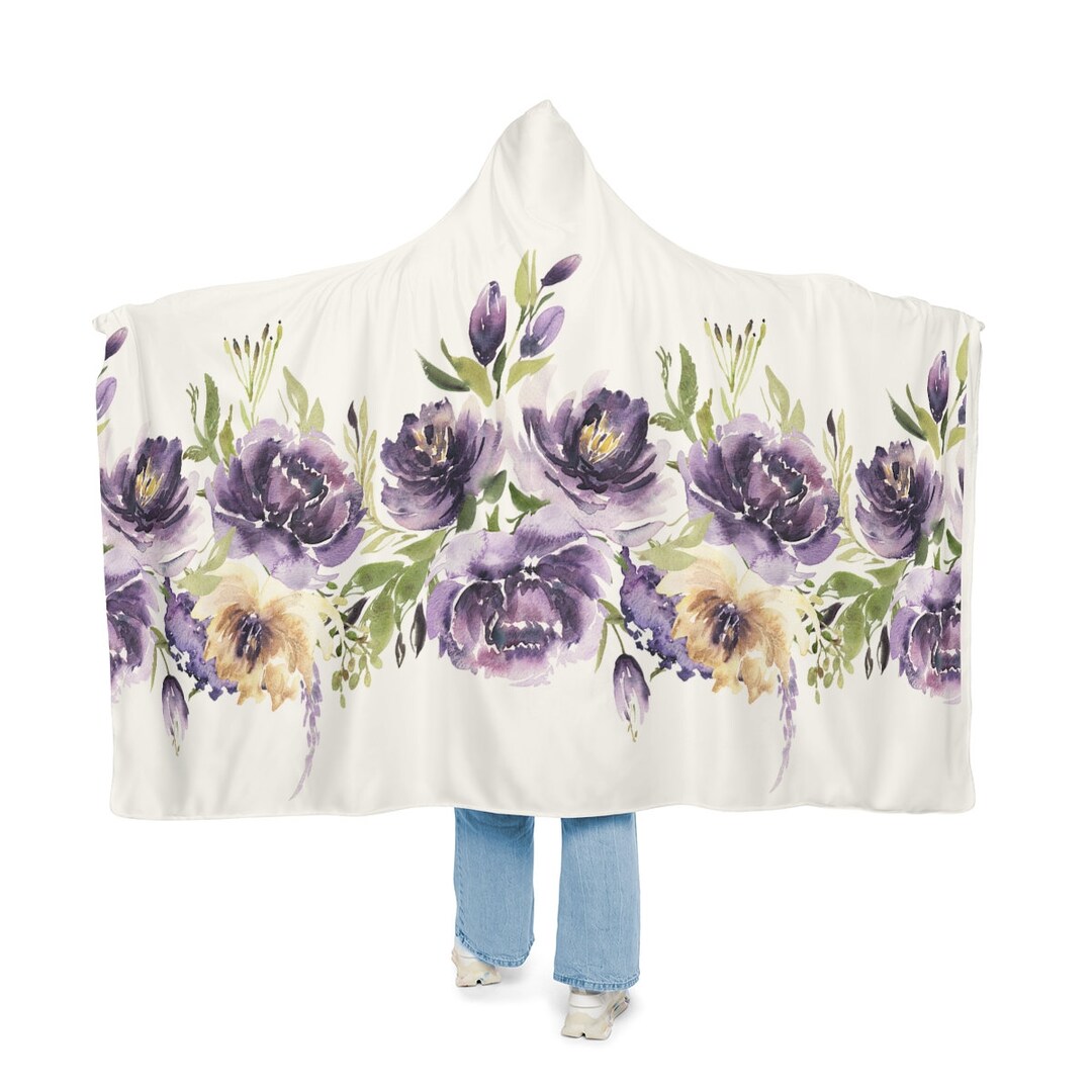 Purple Watercolor Flower Snuggle Wearable Blanket, Floral Hooded ...