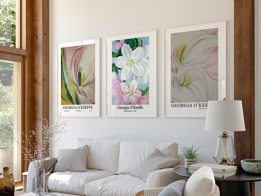 Georgia O’keeffe Exhibition Posters, Set of 3 Okeeffe Flower Art, Pink ...
