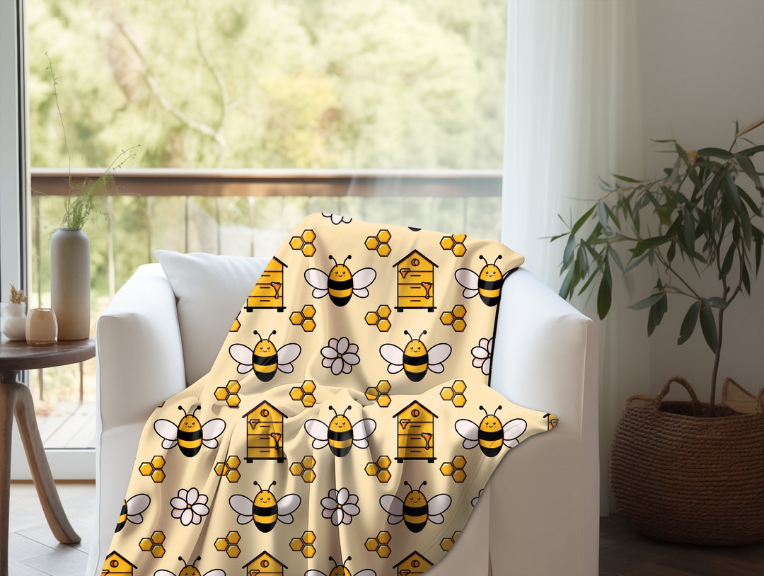 Cute Honey Bee Blanket, Adorable Honey Bee Hive Print Design, Warm Soft ...