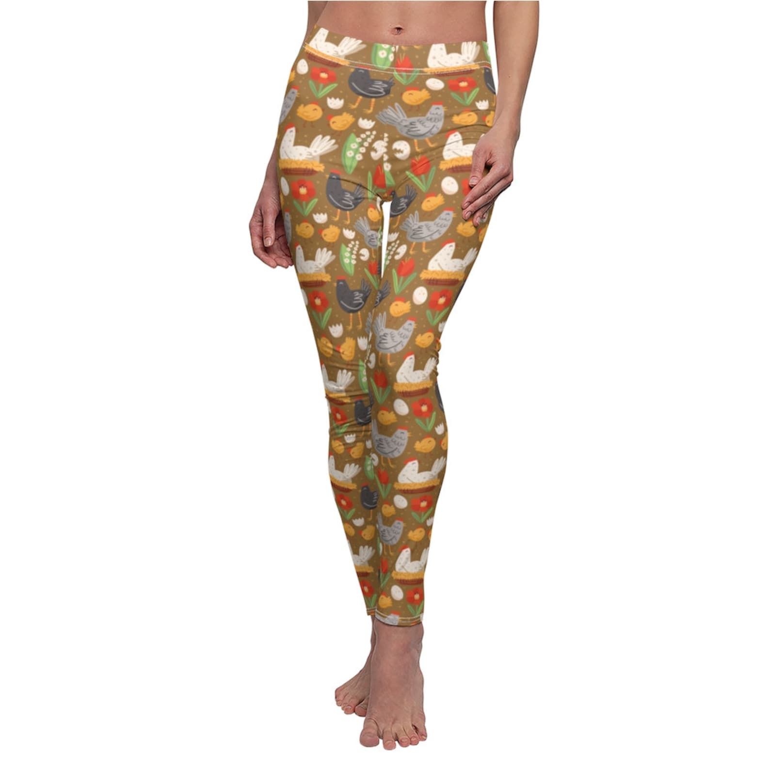 Cute Chicken and Egg Casual Leggings, Chicken Pattern Pants, Cutesy ...