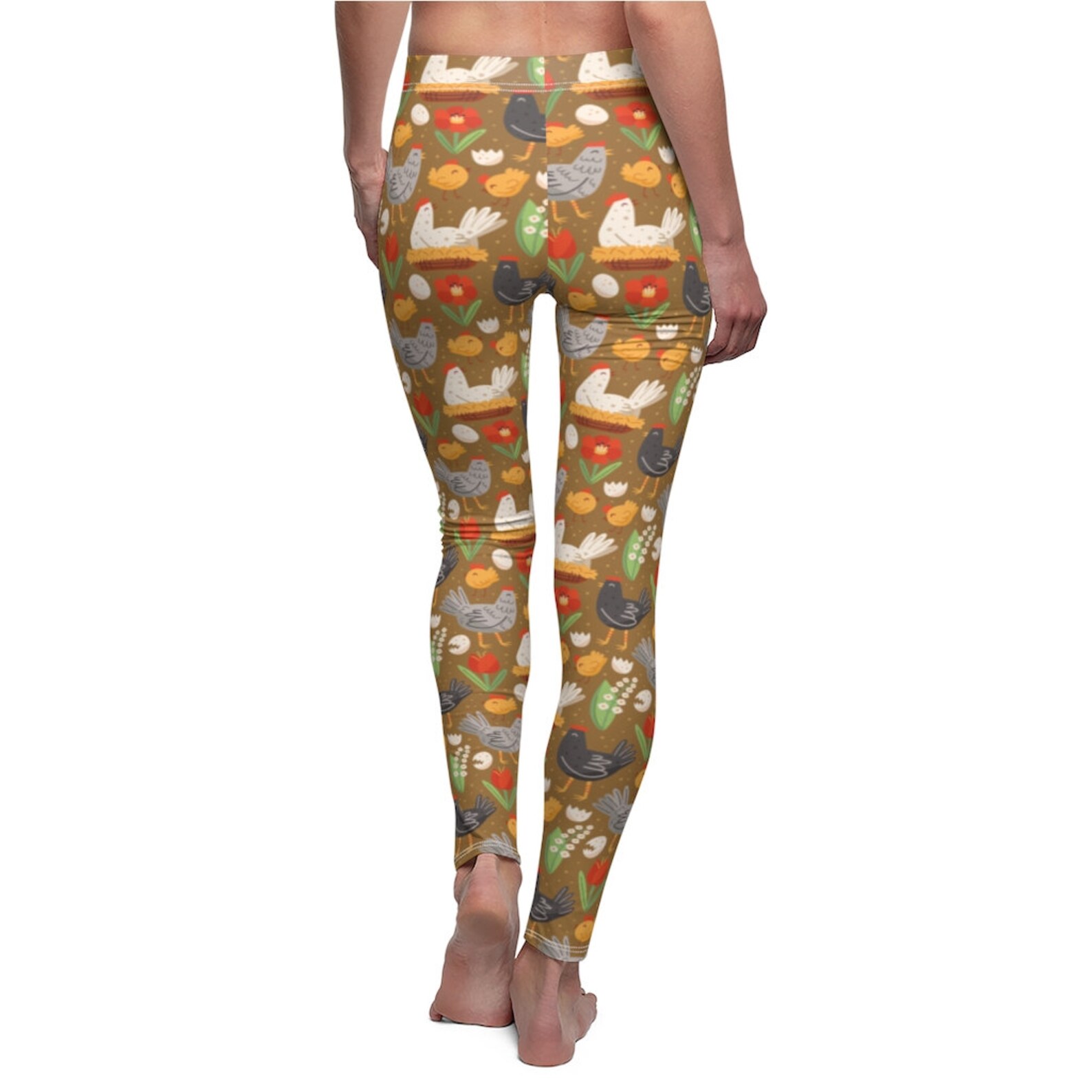 Cute Chicken and Egg Casual Leggings, Chicken Pattern Pants, Cutesy ...
