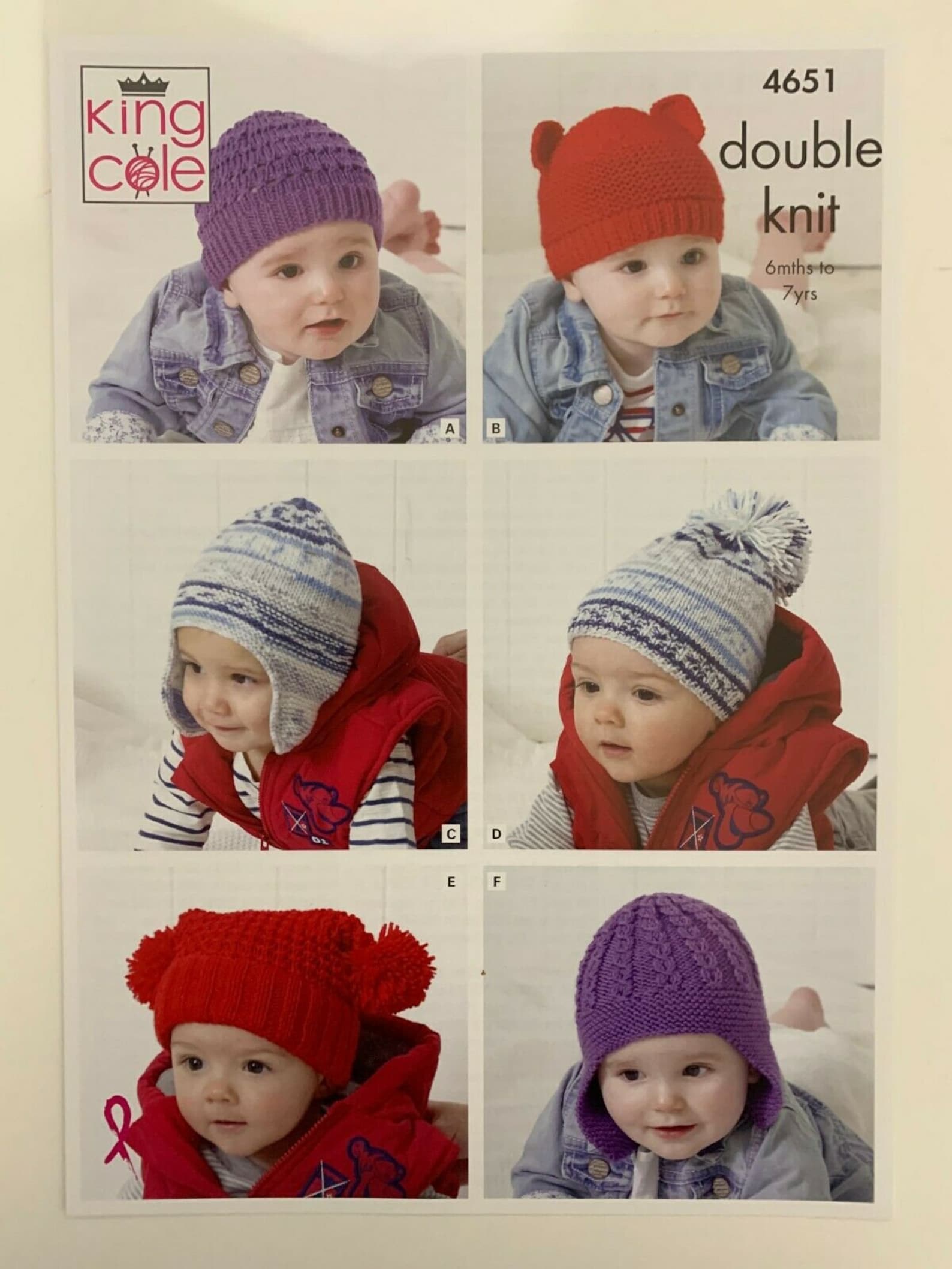 Baby Hat Knitting Pattern, King Cole, Kids Hat Pattern, 4651, Double ...