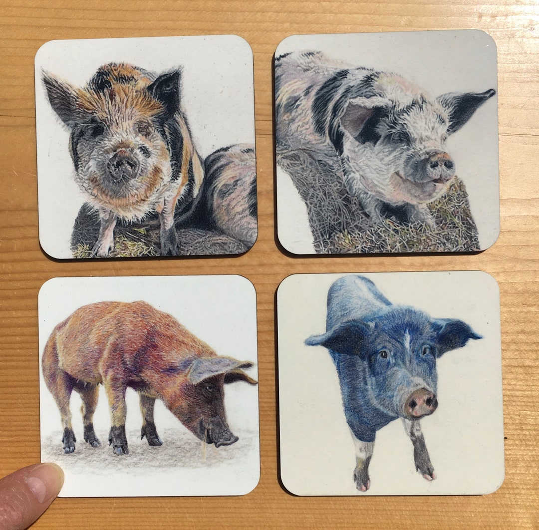 Pigs Coasters - Four Pigs - Etsy