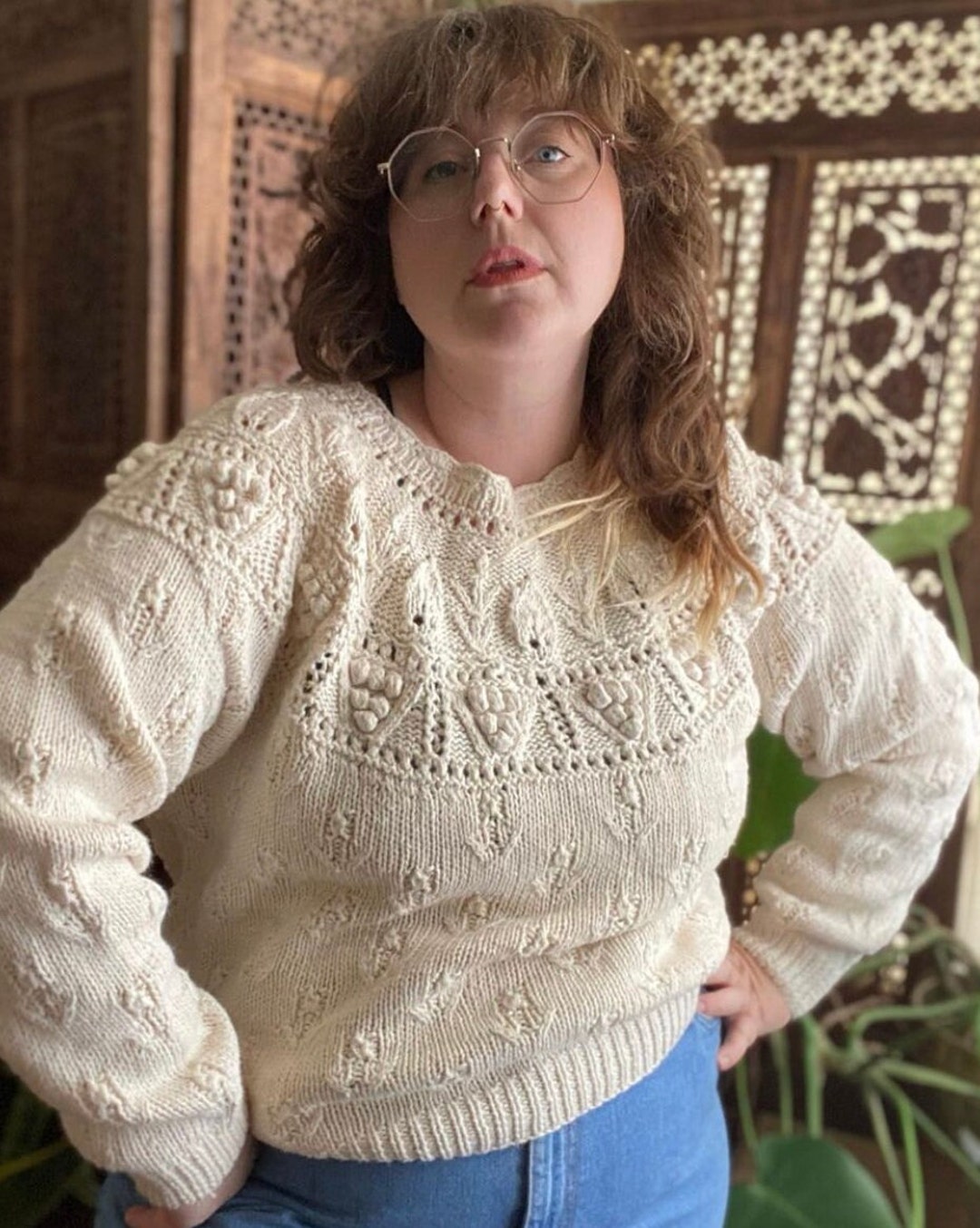 Vintage 90s Ivory Hand-knit Sweater by Cape Isle Knitters - Etsy