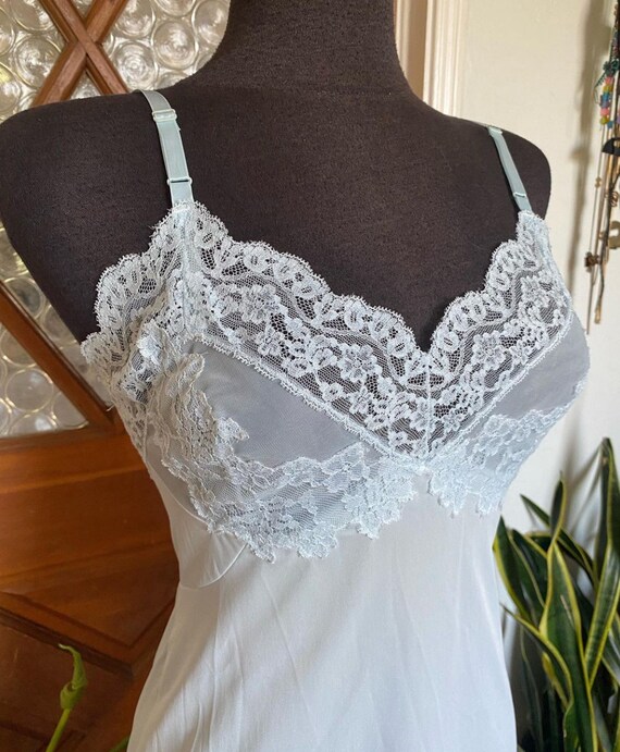 Vintage pale blue nylon slip with lace bust by Vassar… - Gem