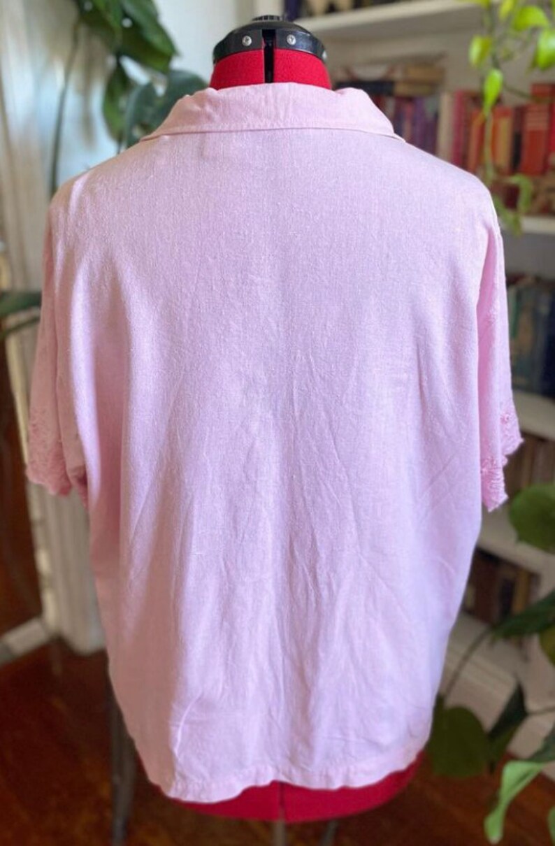 Vintage 90s Pastel Pink Button up With Embroidered Flower Details on the Hems by Dressbarn - Etsy