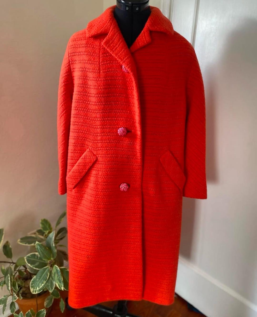 Vintage 60s Coral Woven Coat by Sherwood - Etsy