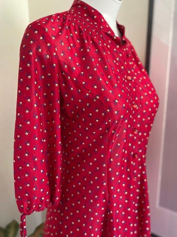 Vintage 1970s cranberry colored floral Dress by Lady … - Gem