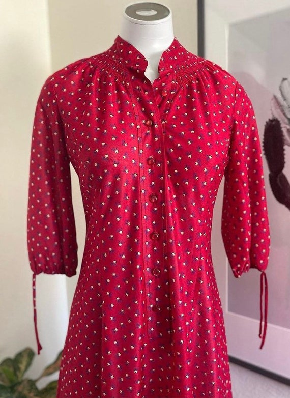 Vintage 1970s cranberry colored floral Dress by Lady … - Gem